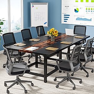 Tribesigns 6.5 Ft Conference Room Table, Rustic Rectangle 78.74L X 39.2W X 29.52H Inches Wood Seminar Table for Office, Conference Room,2 Tables (Chair not Included) (Rustic&black) (2, Dark Oak&White)
