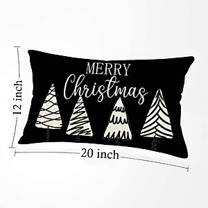 Black Merry Christmas Pillow Cover 12x20 Inch Xmas Pine Tree Lumbar Pillows Simple Throw Pillow Covers Holiday Home Decor Pillowcase Winter Farmhouse Seasonal Rectangle Cushion Case for Bed Couch Sofa