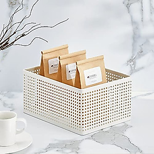 Nate Home by Nate Berkus Perforated Metal Bin | Essential for Kitchen Cabinet or Pantry Organization and Storage from mDesign - Set of 3, White