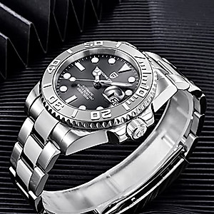 Mens Watches Pagani Design 1651 Wrist Watch for Men Automatic Mechanical NH35 Movement 100M Water Resistant Sapphire Glass Ceramic Bezel Stainless Steel Watch (White Grey)