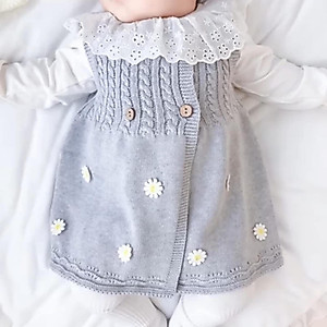 Mud Kingdom Baby Girls Jumper Dress Sweater with Daisy Flowers Beige 12-18 Months