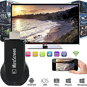 MiraScreen Wireless Display Receiver Mobile Screen Cast Dongle 1080P HDMI AV Adapter Cable for Connect Samsung Galaxy S6 S7 S8 Plus Note 8/5/4/3 iOS Apple iPhone iPad Tablet PC to HD TV (Black)