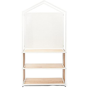 3 Tiered Shelving Display with Iron Frame, Pegboard Panel Shelving Unit, Paulownia Wood - Ivory