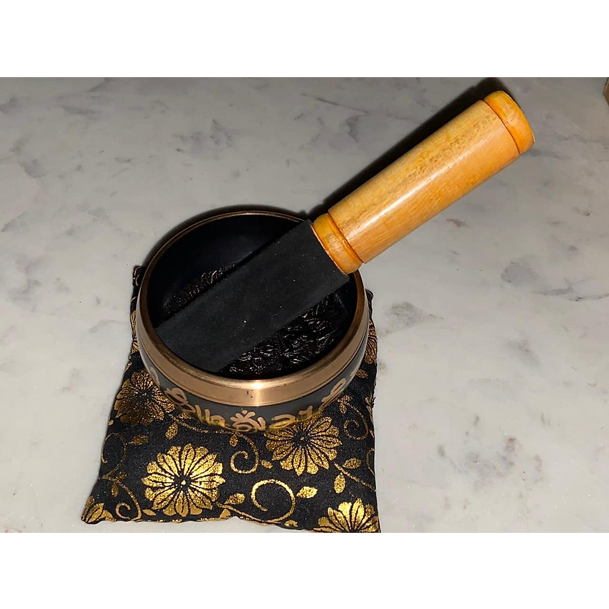 S.H. HANDICRAFTS Tibetan Singing Bowl Set — Meditation Sound Bowl Handcrafted in India for Healing and Mindfulness, BRASS ANTIQUE, 3.5 INCHES (SH-00045)