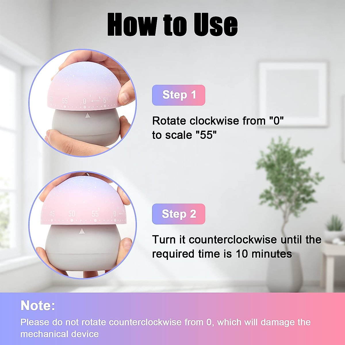 2 Pack Mushroom Kitchen Timer, Anglecai Mechanical Mushroom Timer for Kitchen Cute Cartoon 60 Minutes Wind Up Timer for Cooking, Manual Dial Rotating Countdown Egg Timer for Studying, Reading