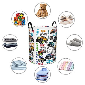 Personalized Mon-Ster Truck Laundry Hamper Gifts, Custom Trucks Laundry Basket With Name for Kids Boys Girls Adult, Collapsible Baby Laundry Hamper, Dirty Clothes Hamper With Handles 16.5x13.8 Inch