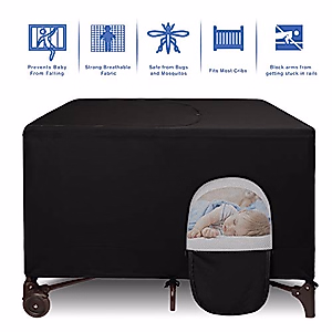 Dofilachy Blackout Cover for Pack N Play - Crib Blackout Cover Tent - Canopy Cover - Breathable Travel Crib Tent - Portable Stretchy Blackout Tent (Black)