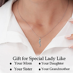 Sterling Silver Italian Polished Rhodium Horn Cornicello Good Luck Charm Pendant - 6mm x 30mm - Italian Horn Necklace for Women Men - Protection Charm