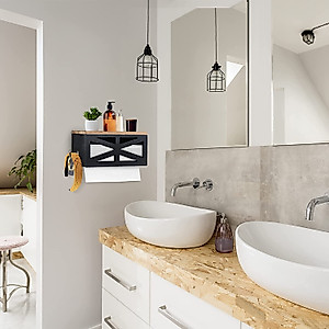 Solid Wood Paper Towel Dispenser Wall Mounted, Paper Towel Holder Wall Mount with Lid, Commercial C-Fold, Z-Fold, Trifold Hand Paper Towel Holder Dispenser, Napkin Holder with Metal Hooks for Kitchen