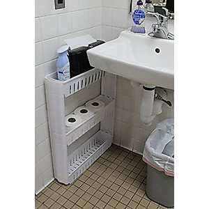 Laundry Room Organizer and Slim Storage Cart – Mobile Wheels Shelf with 3 Tiers Skinny Thin Shelves for Narrow Slim Space Between Washer and Dryer Perfect as Cleaning Supplies Organizer