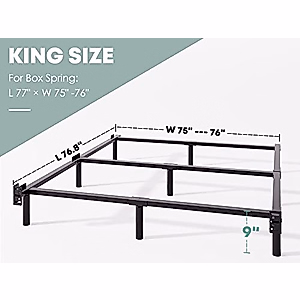 VTWAZAST King Bed Frame,9 Inch Heavy Duty Base for Box Spring, 9-Leg Support,Easy Assembly,Non-Slip,Noise-Free, Black