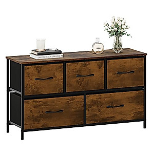 Maxtown 5 Drawer Dresser, Bedroom TV Stand with Storage Cabinet, Fabric Dresser with Steel Frame Wood Top, Kids Room, Hallway, Entrance, Living Room and Dorm Furniture Brown