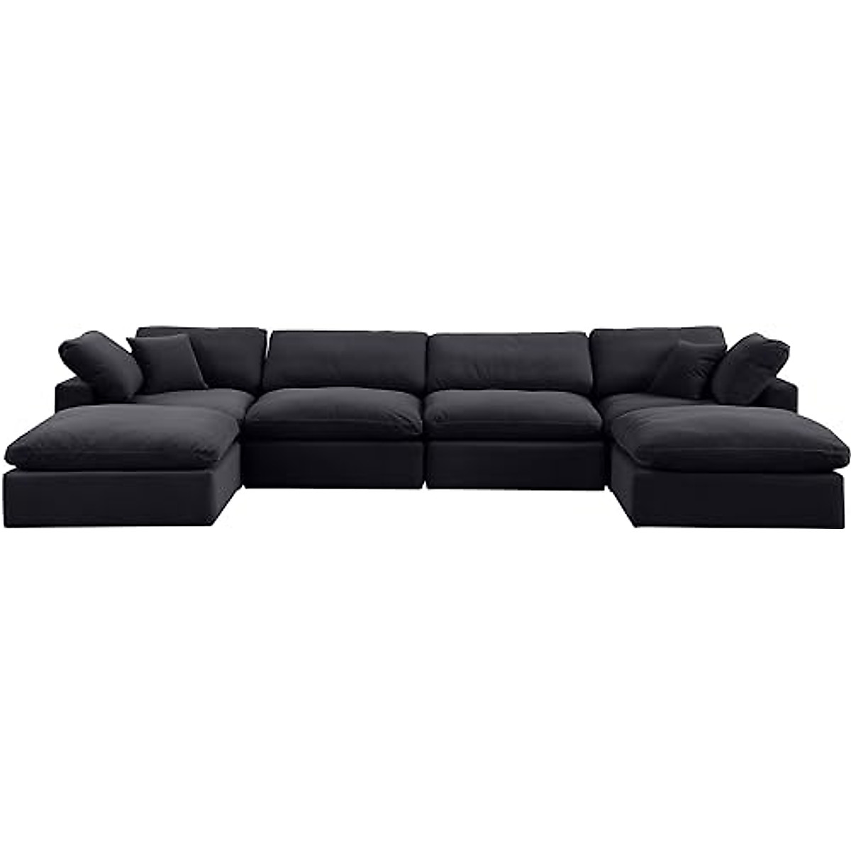 Meridian Furniture 189Black-Sec6B Comfy Collection Modern | Contemporary Upholstered Modular Sectional, Soft Black Velvet, Down Feather Cushions, 158" W x 79" D x 34.5" H, Black