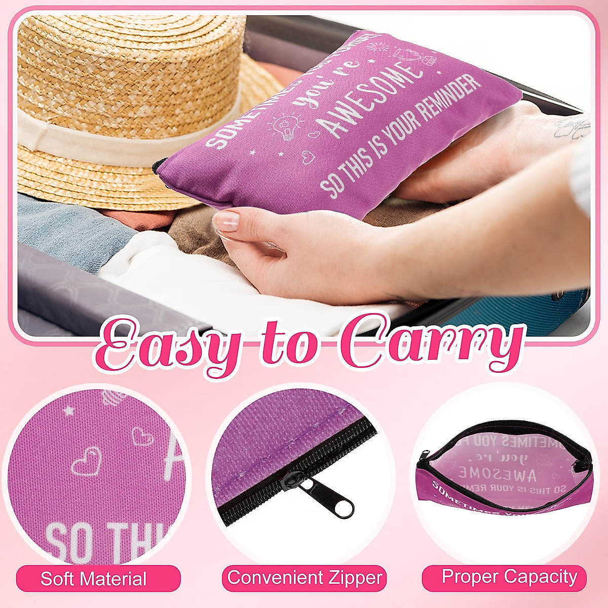 Reginary 20 Pieces Inspirational Gifts Cosmetic Bag for Women You Are Awesome Bag Canvas Makeup Bag Appreciation Gifts for Women (Inspirational)