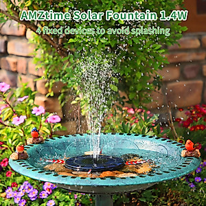 AMZtime 1.4W Solar Bird Bath Fountain with 4 Fixed Rods, Solar Fountain Pump with Upgraded Solar Panels, Solar Powered Floating Water Fountain Pump for Bird Bath, Ponds, Garden, Fish Tank and Outdoor
