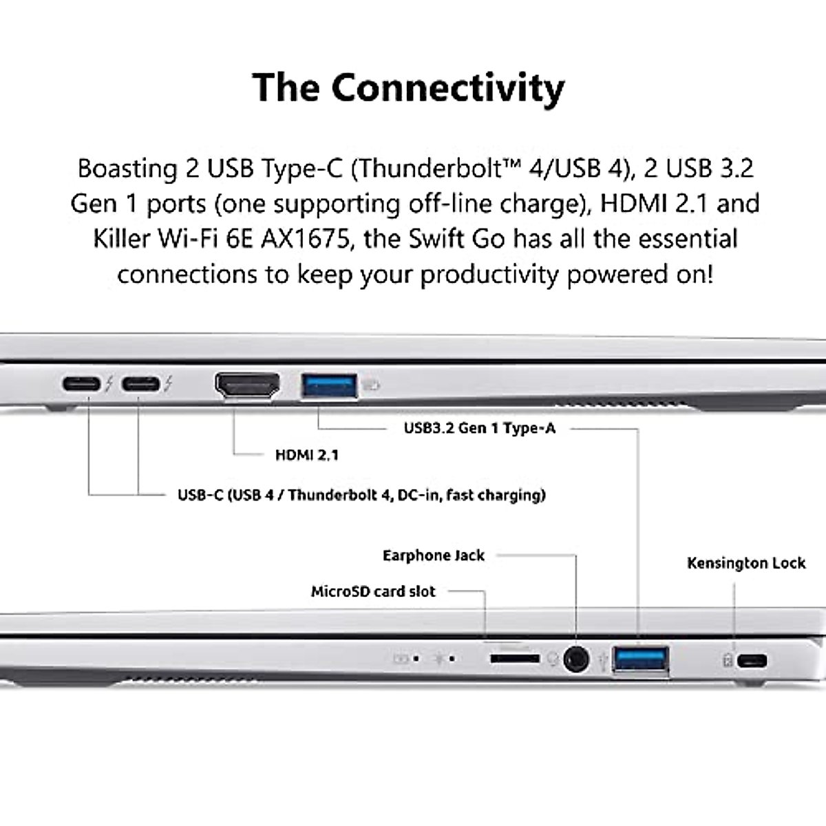 Acer Swift Go 14 Intel Evo Thin & Light Laptop | 14" 2.2K 2240 x 1400 100% sRGB Display | Intel Core i5-1335U | Intel Iris Xe | 16GB LPDDR5 | 512GB Gen 4 SSD | Killer WiFi 6E AX1675 | SFG14-71-54AP