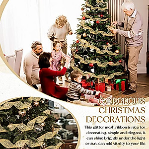 2 Rolls 20 Yards Metallic Wired Ribbons Glitter Ribbon Rose Gold Ribbon for Crafts Valentine Floral Bow Making DIY Gift Wrapping Wedding Party Home Decor (Gold, 2.5 Inch)