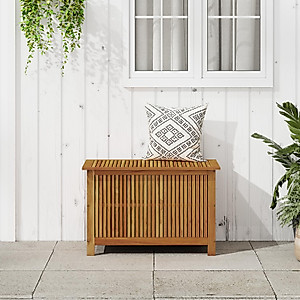 vidaXL Outdoor Storage Box, [Load Capacity Gallon] Deck Box with Lid, Storage Chest with Water-Resistant Bag Inside, 35.4''x19.7''x22.8'', Solid Acacia Wood