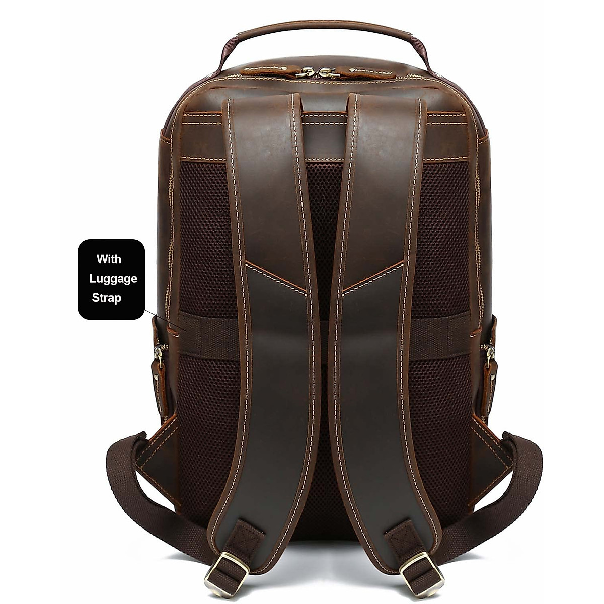 Taertii Full Grain Leather Backpack for Men, Fits 15.6" Laptop Multi Pockets Travel Bag Daypack Rucksack - Brown