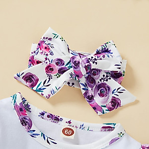 GRNSHTS Newborn Baby Girl Romper Infant Letter Print Bodysuit Floral Jumpsuit+Hat+Headband+Gloves Coming Home Clothes Outfits(Purple,Newborn)