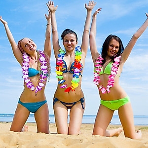 ADXCO 30 Pieces Hawaiian Leis Assorted Styles Leis Necklace Hawaiian Luau Tropical Flower Garland, Hawaiian Garland Party Decorations