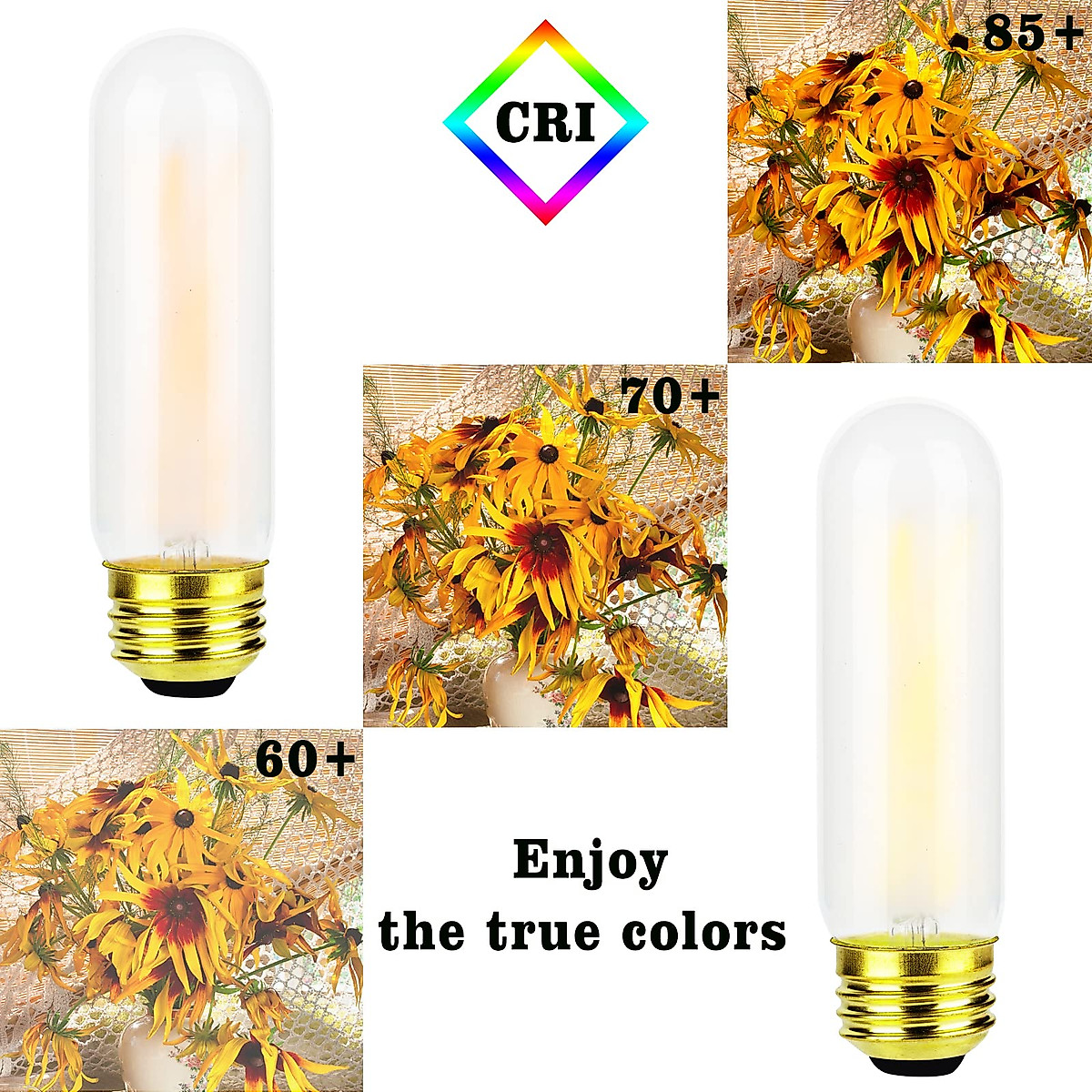 Yaoten T10 Dimmable Led Bulb, Frosted Led Light Bulb, 2W Equal to 25 Watt, 2700K Warm White Tubular Edison Bulb, E26 Base, for Cabinet, Displaying Cabinet, Pack of 3