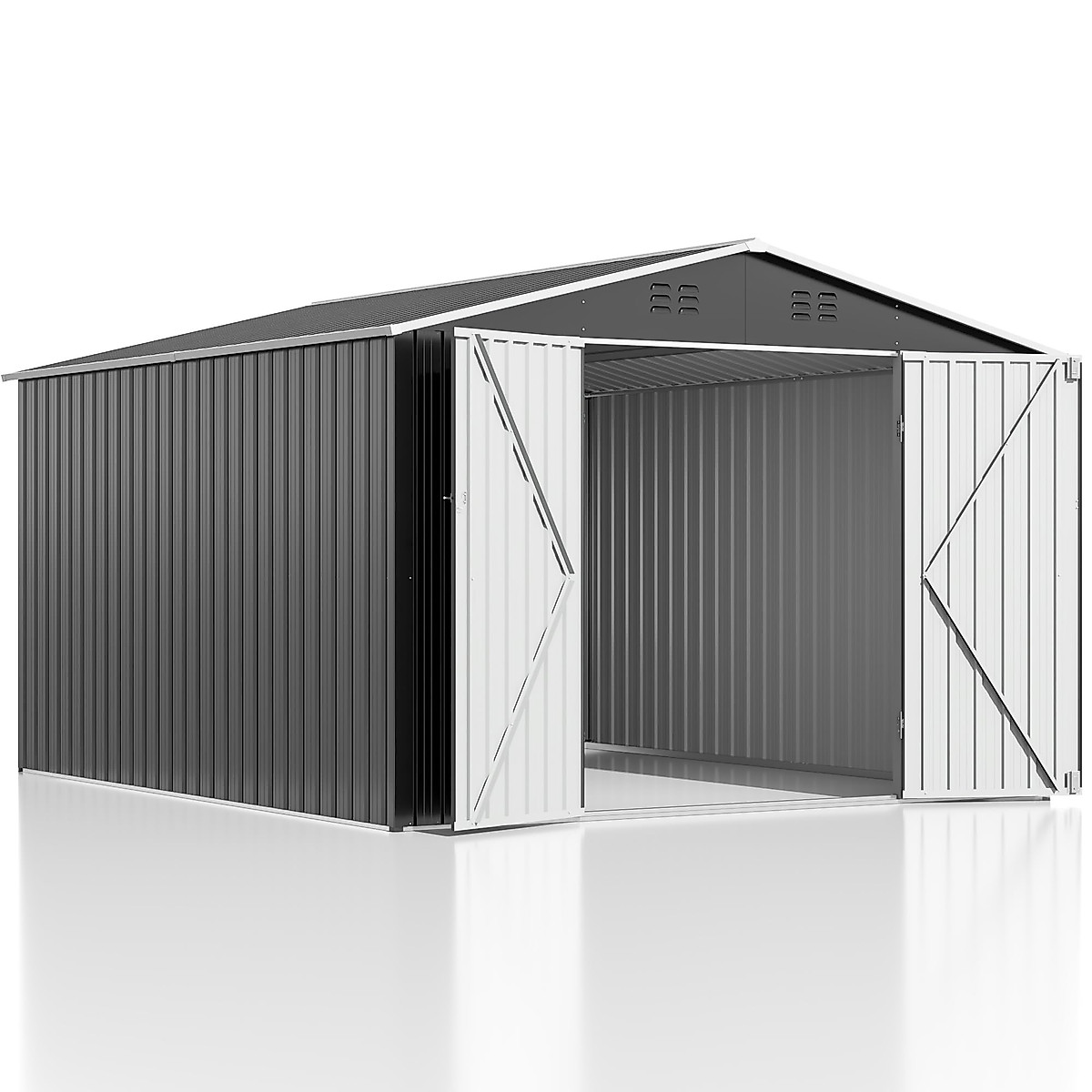 AirWire 10x10 FT Outdoor Storage Shed, Garden Shed with Updated Frame Structure and Lockable Doors, Metal Tool Sheds for Backyard Garden Patio Lawn, Grey