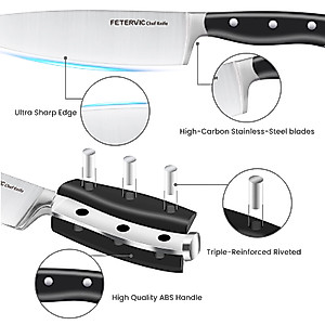 FETERVIC Knife Set with Block, 12-Piece Premium Kitchen Knife Set with Chef Knife, Sharpener and Serrated Steak Knives, Ultra Sharp German Stainless Steel Chef Knife Set