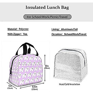 Insulated Lunch Bags Bichon Frise Dog Lilac Bows Water-Resistant Thermal Lunch Box For Work CampingTravel Picnic