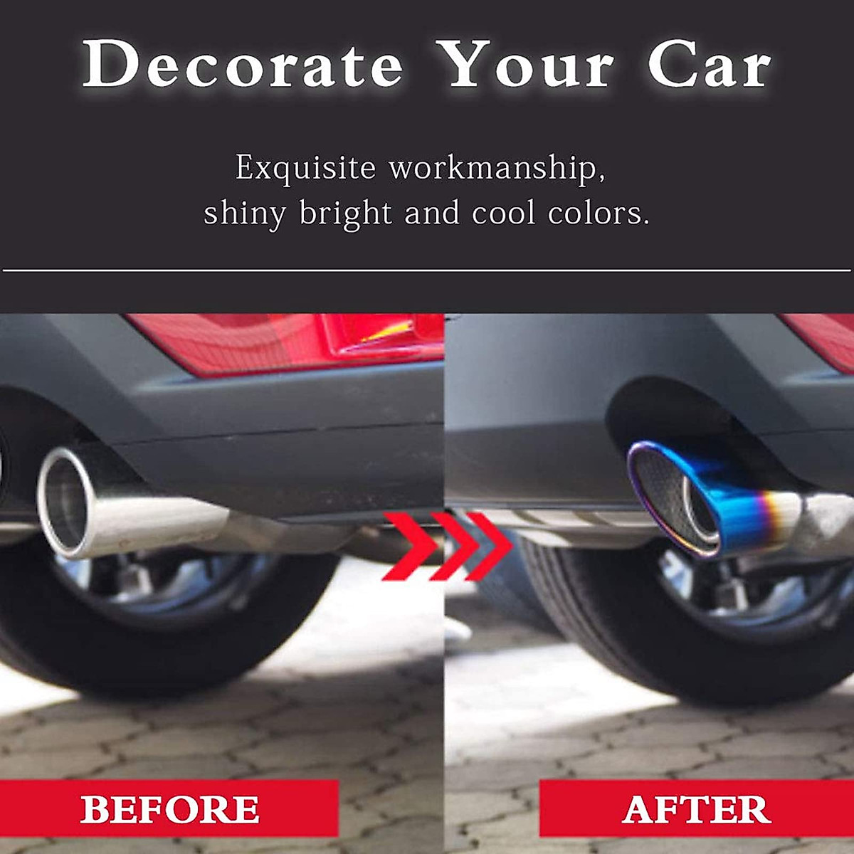 RYANSTAR Universal 1.5"-2"(1.0L-2.0L) Stainless Steel Exhaust Muffler Tip Pipe Car Oval Rear Exhaust Straight TailPipe Muffler Modification Blue Burnt