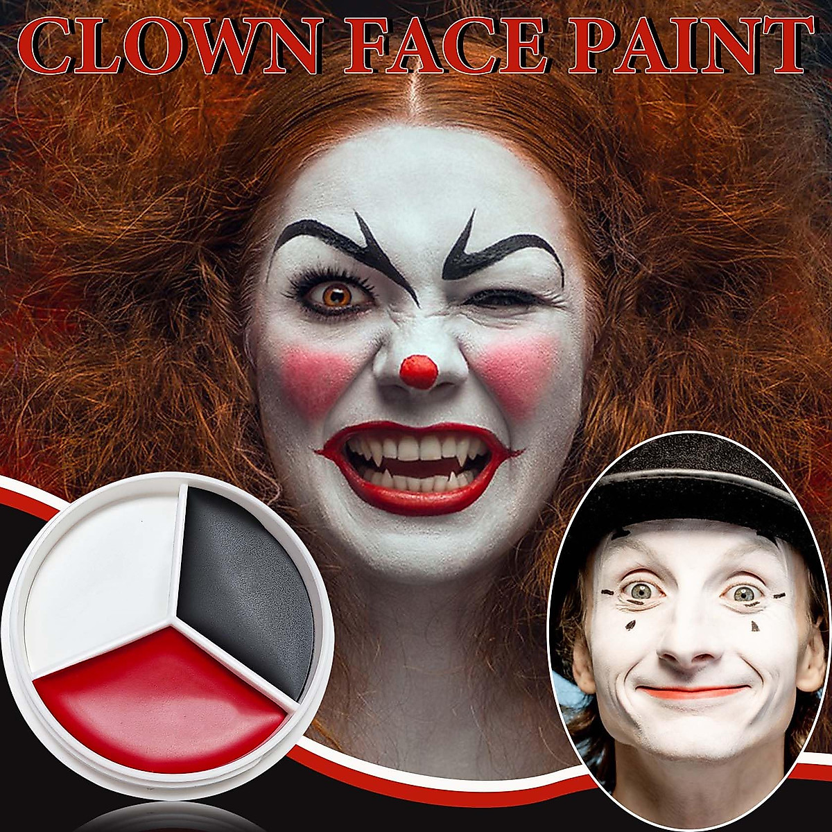 DuoZeng White Red Black Halloween Face Paint Makeup,Professional White Face Paint Clown Joker Cream Makeup Face Painting Kit,Body Paint for Halloween Zombie Costume Stage Cosplay