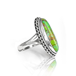 YoTreasure Green Copper Turquoise Ring Solid 925 Sterling Silver Jewelry