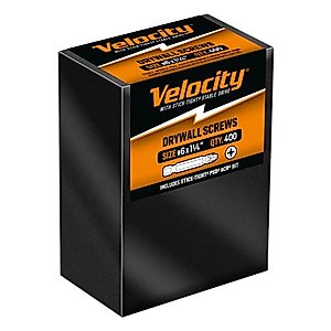 Velocity 1 1/4 Drywall Screw Set (Size #6) - Black Phosphate Coated and Stick-Tight™ PSD® ACR® Drive Bit (400 Count)
