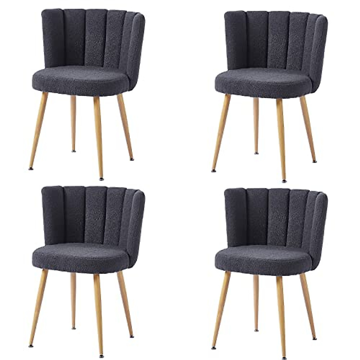MIDLADE Grey Teddy Sherpa Upholstered Dining Chair Set of 4 Mid-Century Modern Accent Comfy Fluffy Side Chair with Comfortable Backrest for Living Room Bedroom Kitchen Makeup Vanity Chair