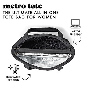 Fit + Fresh Metro Tote, 2-In-1 Laptop Bag for Women, Dual-Compartment Tote Bag with 15" Laptop Section & Insulated Cooler for Lunch, Perfect Work Bag, School Bag, Travel Purse & More, Black