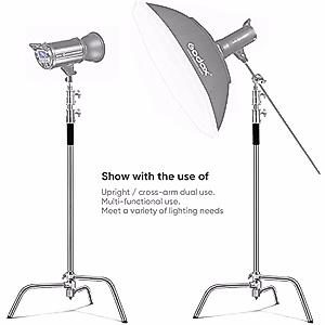 Lapgood Stainless Steel Heavy Duty C-Stand with Boom Arm,10.8ft/330cm Adjustable Photography Stand with 4.2ft/128cm Holding Arm,2 Grip Head,Sandbag,Storage Bag for Studio Monolight, Softbox, Reflector