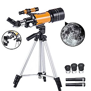 Timisea Kids Beginners Telescope, 70mm Aperture 300mm AZ Mount Astronomical Refracting Telescope for Kids Beginners, with Adjustable Tripod and Phone Adapter to Observe Moon and Planet