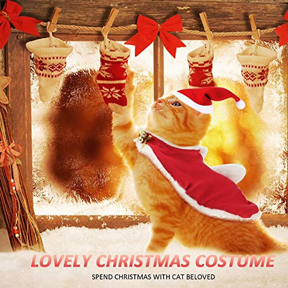 Syhood 4 Pieces Cat Christmas Costume Outfit Adjustable Cat Apparel Costume Cat Santa Christmas Hat and Scarf Cat Reindeer Antler Hat for Christmas Party Cosplay