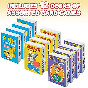 Gamie Classic Playing Card Game Set for Kids - 12 Decks - Includes Hearts, Go Fish, and Old Maid - Fun Educational Tool - Party Favor for Boys & Girls, Goody Bag Filler, Stocking Stuffer