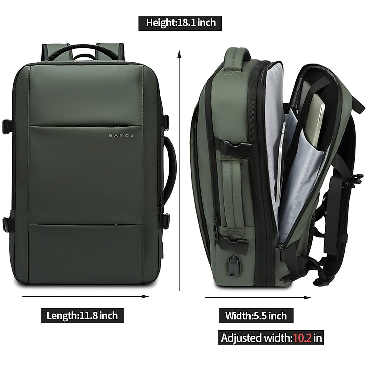 BANGE Expandable Travel Backpack,35LCarry on Backpack for Women Men Airline Approved Gym Backpack Waterproof Business Laptop Daypack…