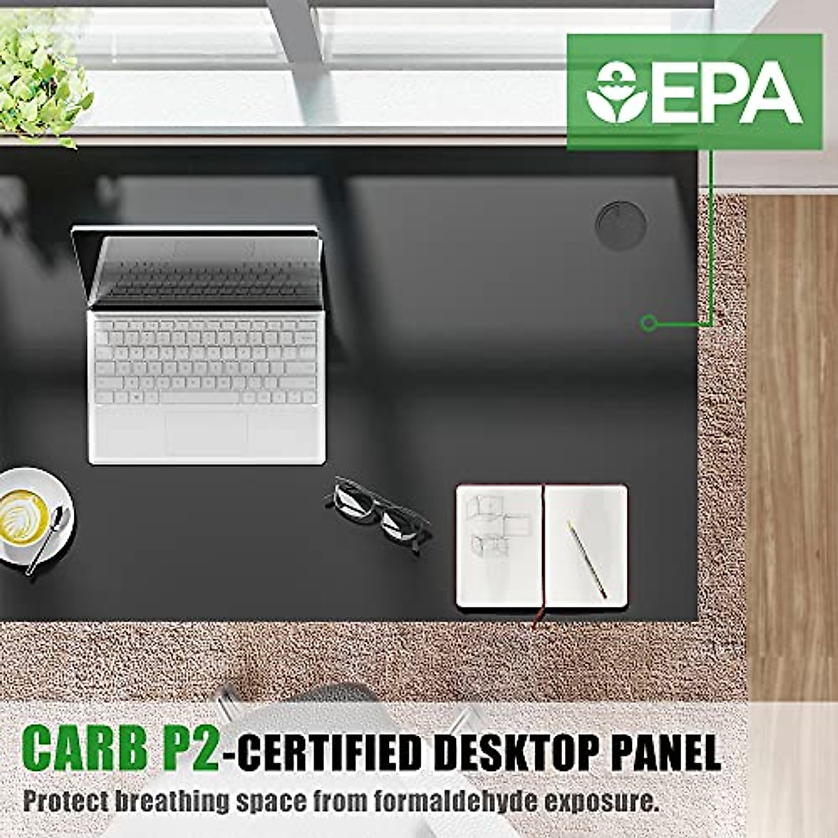 EUREKA ERGONOMIC 55 Inch Large Black Home Office Computer Desk, Simple Modern Long Sturdy Work Study Writing PC Gaming Table, for Adults Teens Kids Bedroom Kitchen Dinning Room with Metal Frame