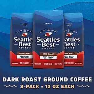 Seattle's Best Coffee Post Alley Blend Dark Roast Ground Coffee | 12 Ounce Bags (Pack of 3)