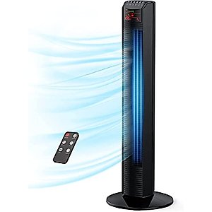Delvit Tower Fan, Oscillating Quiet Cooling Fan with Remote, Digital Thermostat,12H Timer, 3 Speeds & 4 Modes, Portable Stand Up Floor Bladeless Fan for Bedroom, Living Room, Kitchen, Office
