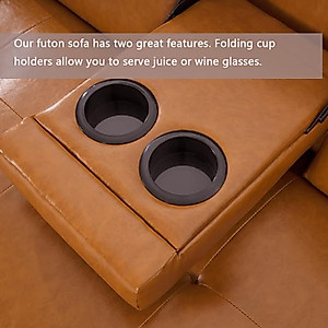 Convertible Futon Couch Sofa Bed, Modern Sleeper Leather Sofa Bed with Adjustable Back and 2 Cup Holders, Folding Loveseat Daybed Guest Bed for Living Room, Apartment, Office (Tan)