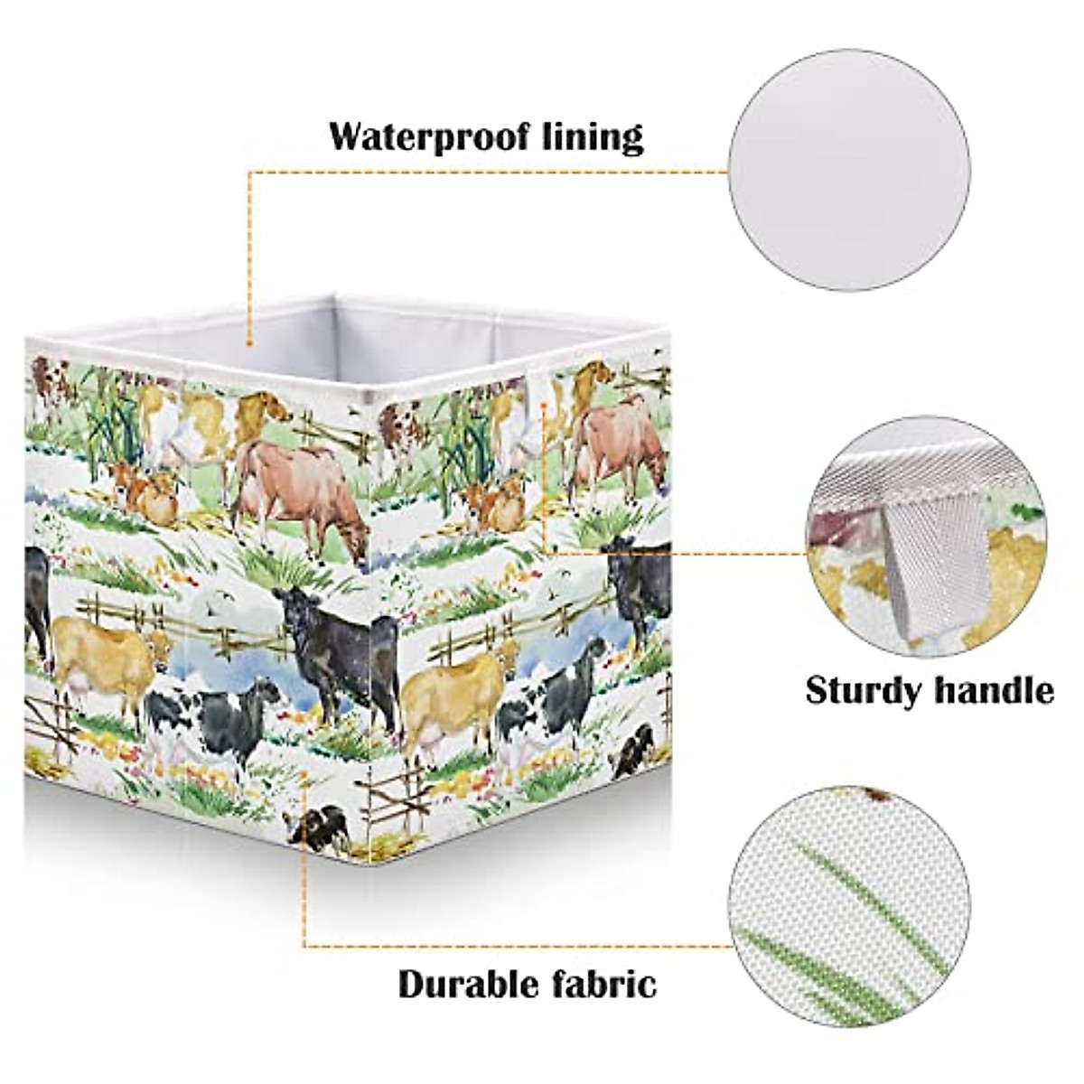 Kigai Farm Animals Watercolor Bow Storage Box, Foldable Storage Bins with Handle, Decorative Closet Organizer Storage Boxes for Home