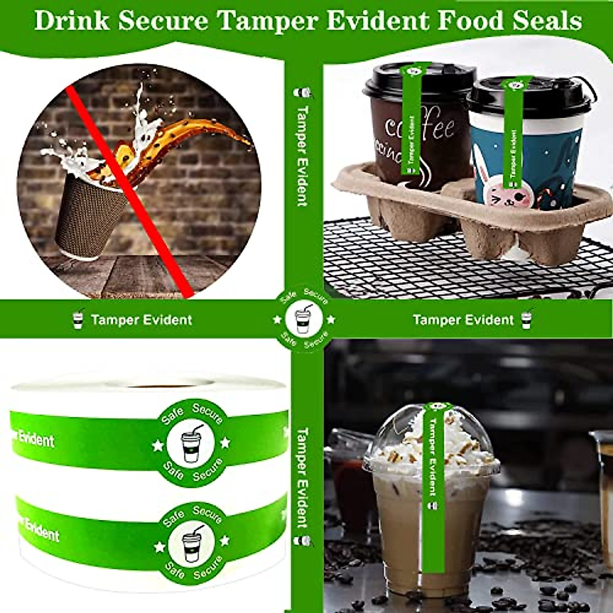 Safe Secure Tamper Evident Seals Stickers for Drink Lids 1"x 9"Tamper Proof Stickers-500Pcs Food Delivery Stickers Sealed for Freshness Labels Drink Food Coffee Milk Tea Ice Cream Safety Seal Stickers