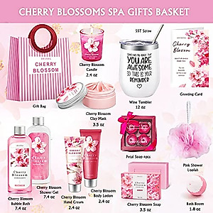Gifts for Women Birthday Gifts for Women, Bath and Body Works Gift Set with 14 Pcs Mother's Day Gifts and Cherry Blossoms Self Care Package Gift Women, Relaxing Spa Gift Basket for Women