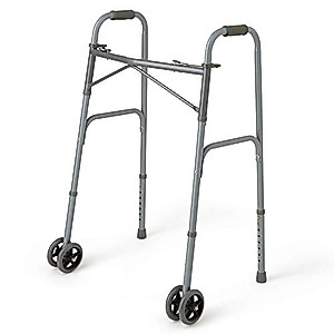 Medline Heavy Duty Bariatric Extra Wide Folding Walker wtih 5" Wheels, Supports up to 600 lbs, Comfort Foam Hand Grips