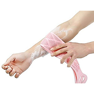 Silicone Bath Body Brush, Dual Sided Foldable Long Handled Design Soft Body Back Scrubber, Eco Friendly, Easy to Clean, Portable for Traveling (Green)