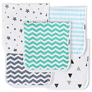 KiddyStar Baby Burp Cloths for Boys 5 Pack, Organic Cotton, Large 21"x10", Triple Layer, Thick, Soft and Absorbent Towels, Burping Rags for Newborns, Multicolor